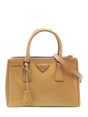 Prada Small Saffiano Vernice Galleria Double Zip Satchel - Brown