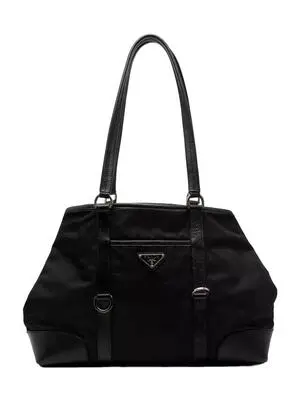 Prada Leather Trimmed Tessuto Tote Bag - Black