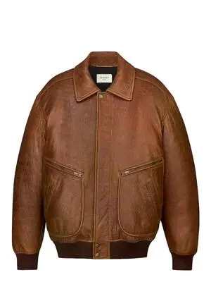 Saint Laurent Leather Bomber Jacket - Brown