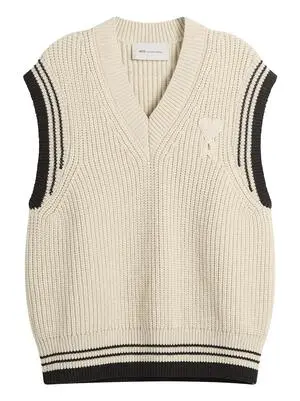 Ami V-neck Sleeveless Sweater - Blanc Creme