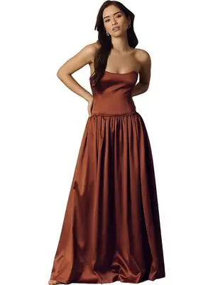 Bhldn Mia Strapless Fit-and-Flare Maxi Dress Brown
