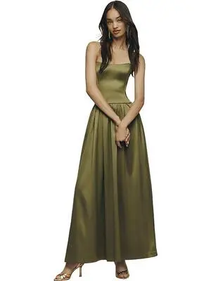 Bhldn Mia Strapless Fit-and-flare Maxi Dress - Olive