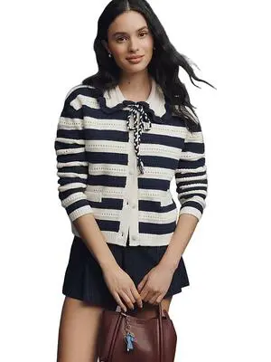 NVLT Crochet Knit Jacket - Navy/white