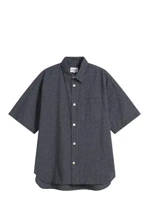 Norse Projects Espevik Oversized Check Short Sleeve Shirt - Dark Navy