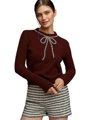 English Factory Rhinestone Bow Sweater - Wine