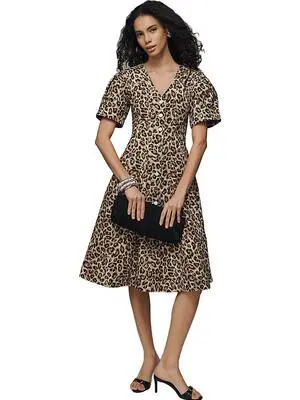 AROSE STUDIO Cotton Jessame Midi Shirt Dress - Leopard