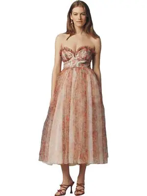 Bhldn Audrey Tulle Strapless Fit-and-flare Maxi Dress - Pink Floral