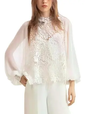 GEMY MAALOUF Guipure Long-sleeve Top - White