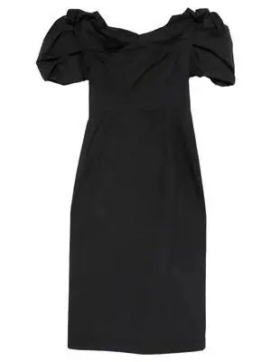 Liviana Conti Puffed-sleeve Midi Dress - Black