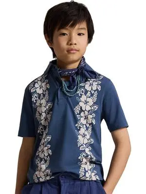 Ralph Lauren Floral-print Cotton Jersey Polo Shirt - Clancy Blue