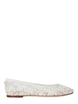 Ralph Lauren Jayna Leather-trim Crocheted Lace Flat - Snow White