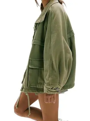 Free People Oversized Funnel-neck Jacket - Oil Green