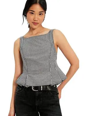 Free People Peplum Boatneck Top - Black/white Combo