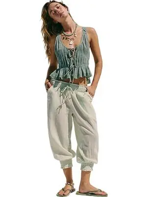Free People Taye Smocked Cotton Capri - Soft Mint