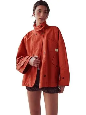 Free People We The Free Collins Washed Canvas Funnel-neck Jacket - Red Clay