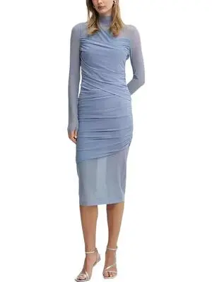 BOSS Ruched Midi Dress - Blue