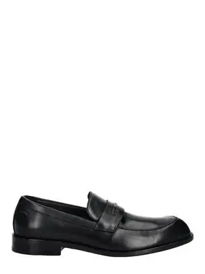 BOSS Metal-finish Leather Loafers - Black