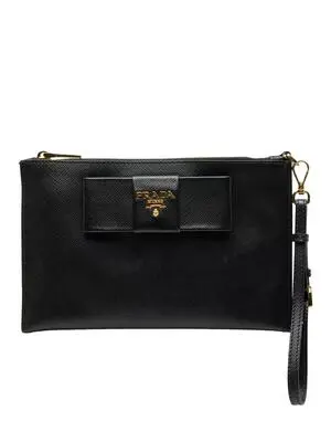 Prada Saffiano Bow Clutch Bag - Black
