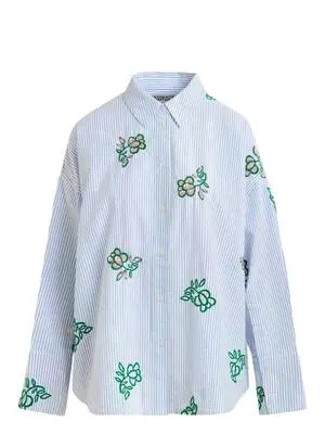 Essentiel Antwerp Pinstripe Floral-embroidered Shirt - Blue