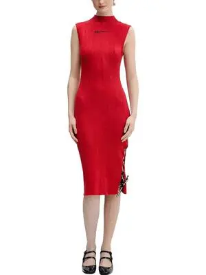 Karl Lagerfeld Lace-up Rib Midi Dress - Red