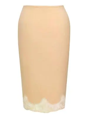 Saint Laurent Lace-detail Midi Skirt - Neutrals