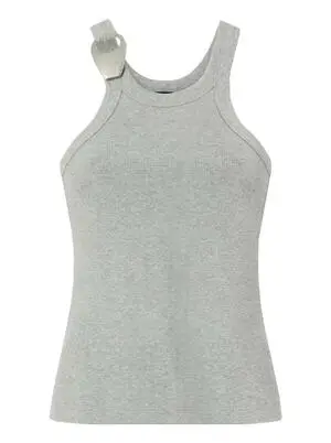 Pinko Ribbed Cotton Tank Top With Logo Buckle Detail - Grey