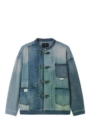 FIVE CM Patchwork Knot-fastening Jacket - Blue