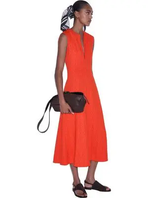 ME+EM Curling Crosses Jacquard Midi Dress - Tangerine Orange