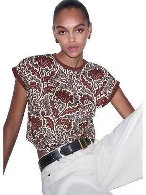 ME+EM Rising Wildflowers Print Relaxed Tee - Cinnamon Multi