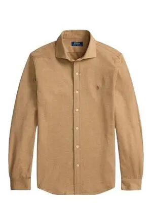 Polo Ralph Lauren Long-sleeve Jacquard Knit Sport Shirt - Classic Camel Heather Herringbone
