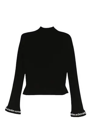 Alexander Wang Logo Ribbed Long Sleeve Zip Turtleneck Pullover - Black
