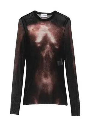 JEAN PAUL GAULTIER Mesh Printed Long Sleeve Top - Black/brown