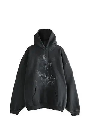 Vetements Jesus On A Cross Distressed Hoodie - Washed Out Black