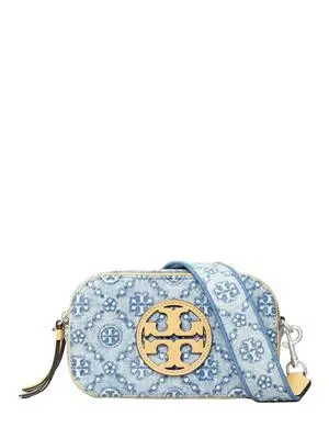 Tory Burch Miller T Monogram Denim Mini Crossbody Bag - Powder Blue