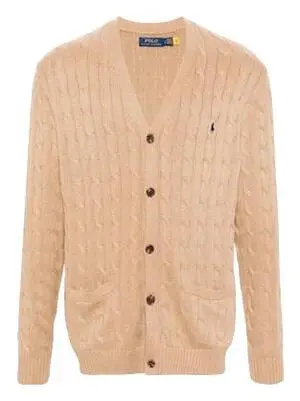Polo Ralph Lauren Cotton Cable Knit V-neck Cardigan - Camel Melange