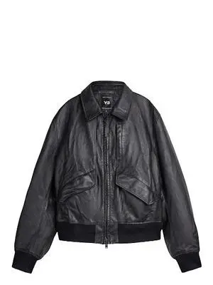 Adidas Y3 Leather Bomber Jacket - Black