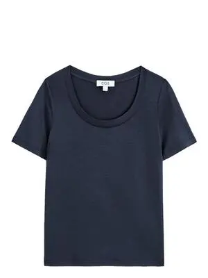 Cos Slim Silk T-shirt - Navy