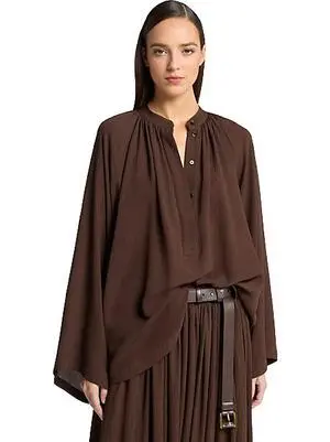 Michael Kors Silk Seersucker Poet Blouse - Brown