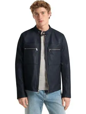Michael Kors Leather Double-zip Racer Jacket - Blue