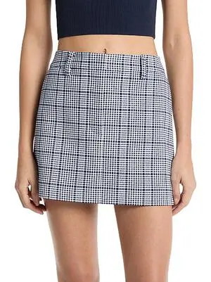 Michael Kors Plaid Stretch Crepe Mini Skirt With Belt - Blue