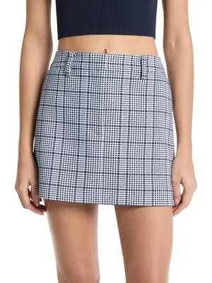 Michael Kors Plaid Stretch Crepe Trouser Mini Skirt In Size By - Blue