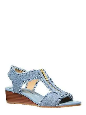 Michael Kors Berkley Frayed Denim Wedge Sandal - White