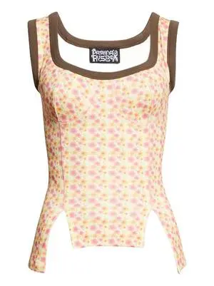 PAOLINA RUSSO Floral Rib Jersey Corset Top - Pink/cream Flower