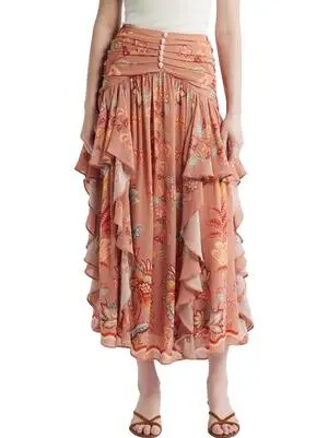 Farm Rio Ruffled Maxi Skirt - Boho Enchance Mocha