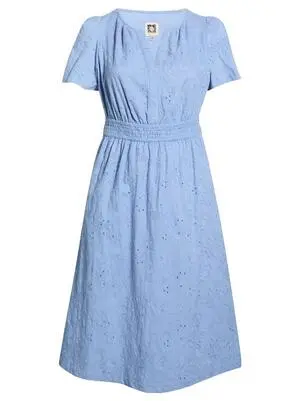 Anne Klein Embroidered Eyelet Lace Midi Dress - Surf Blue