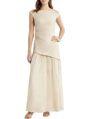 FAITHFULL THE BRAND Roma Asymmetric Off-The-Shoulder Maxi Dress
