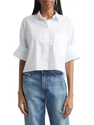TWP Rolled Cuff Cropped Shirt - White/light Blue