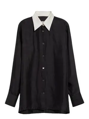 GIA STUDIOS Contrast Collar Button-up Shirt - Black