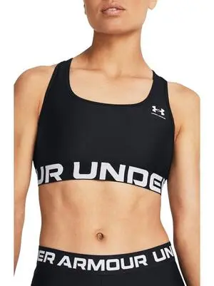 Under Armour Heatgear® Mid Racerback Logo Jacquard Sports Bra - Black//white