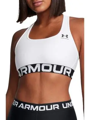 Under Armour Heatgear® Mid Racerback Logo Jacquard Sports Bra - White//black